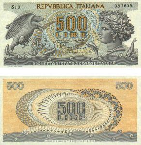 Italian 500 Lire Banknote - Values of 500 Lira Banknotes